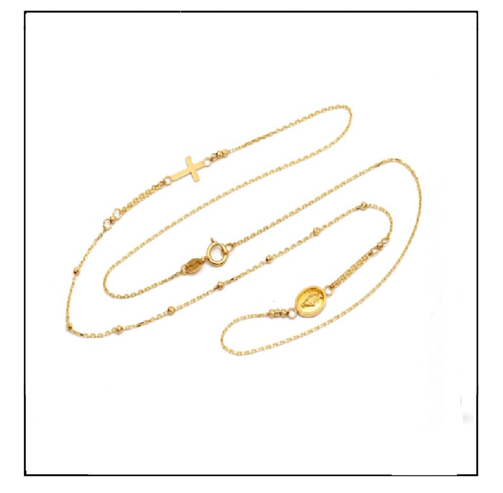 Real Gold 3D Plain Mary Cross Cross Rosary - Shopwize International LLC